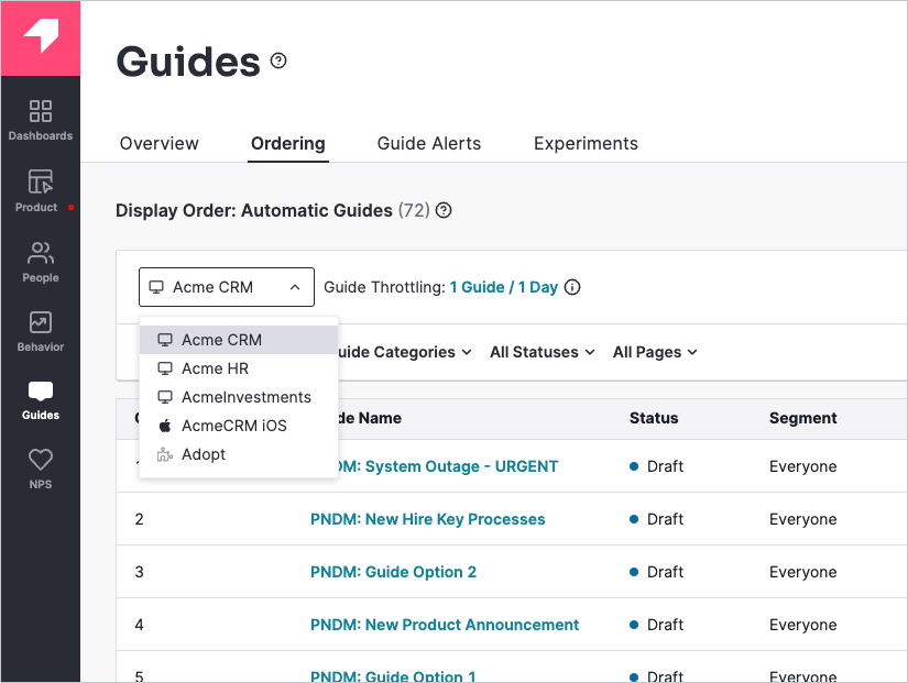 Order and throttle your guides – Pendo Help Center