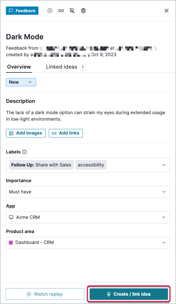 Link feedback items to ideas – Pendo Help Center