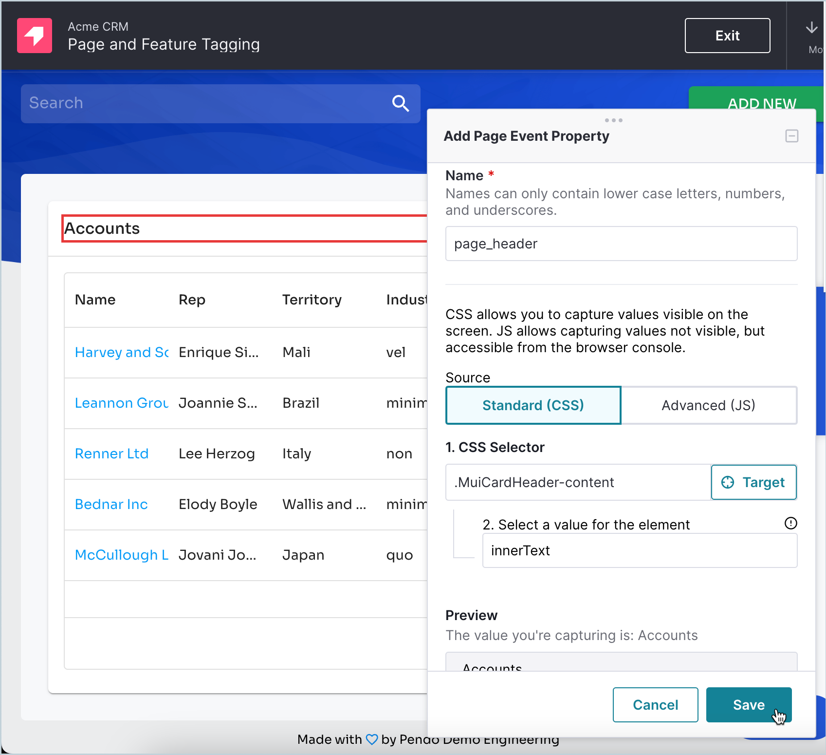 Page event properties – Pendo Help Center