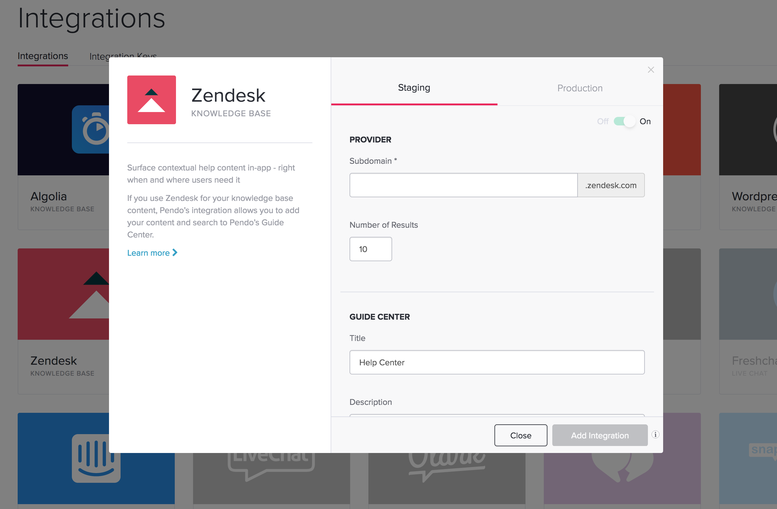 Knowledge Base Integration – Pendo Help Center