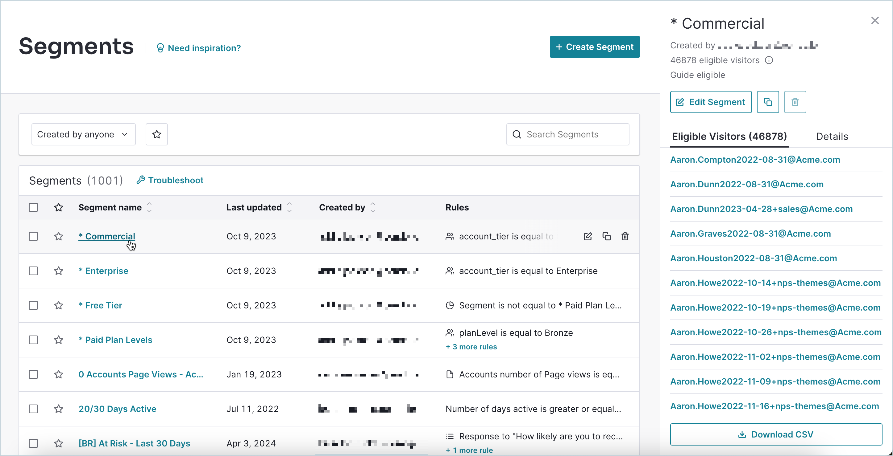 Manage segments – Pendo Help Center