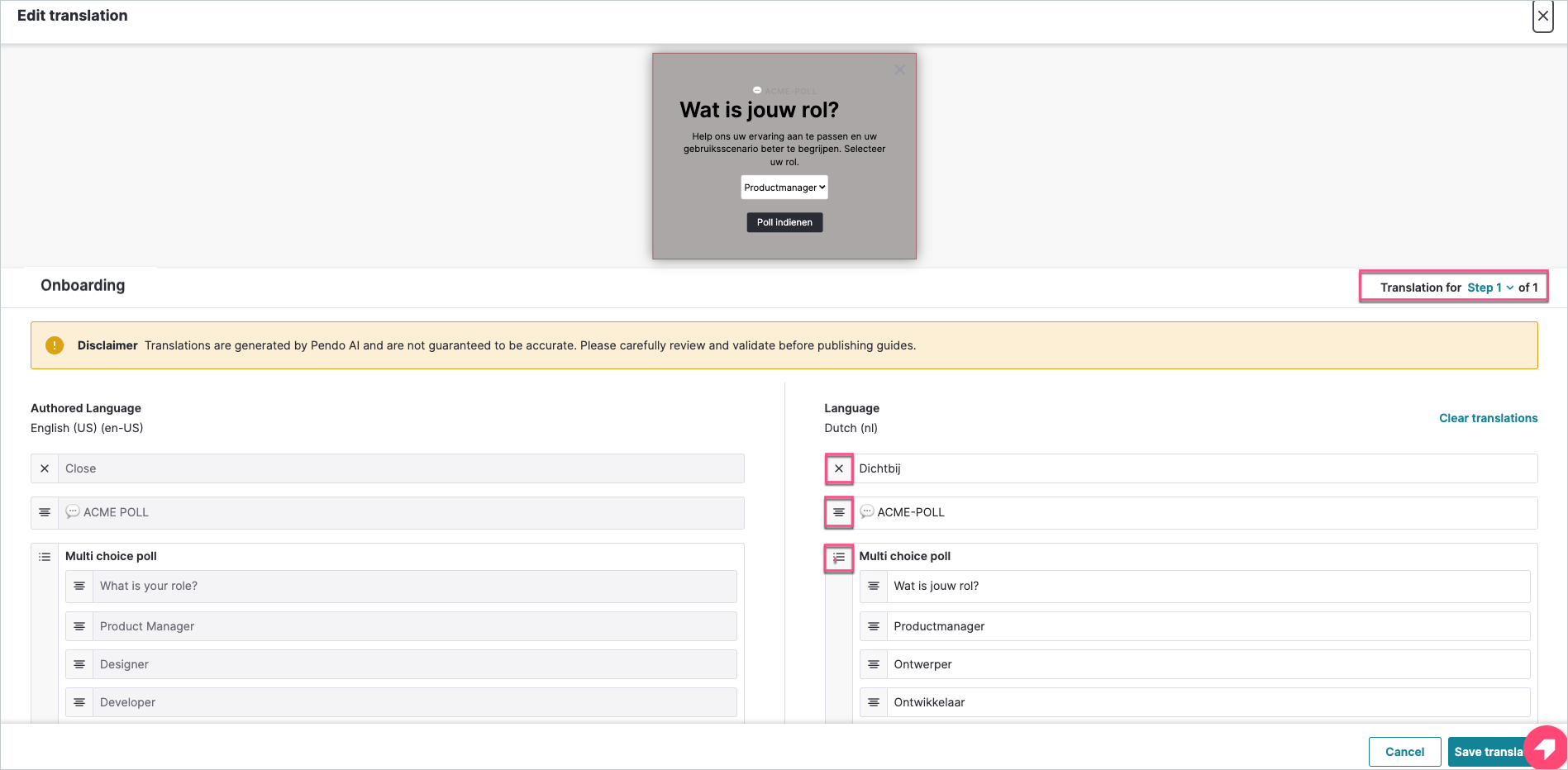 Localize your guides using AI – Pendo Help Center