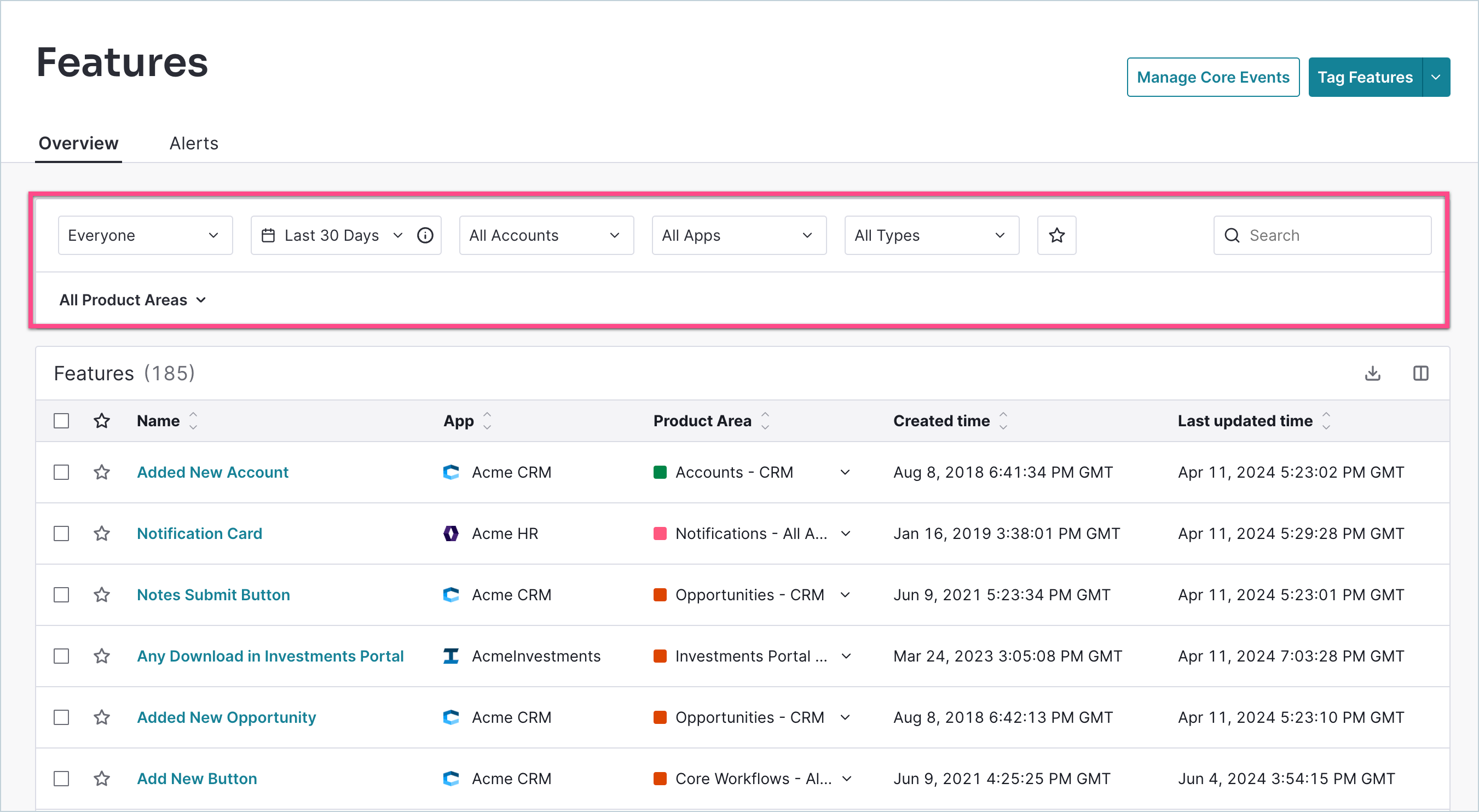View and manage tagged Features – Pendo Help Center