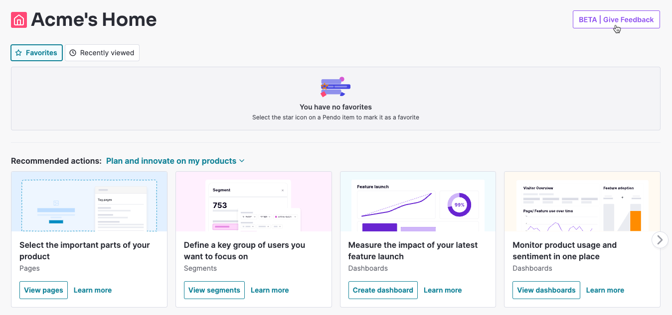 Personalized Pendo homepage – Pendo Help Center