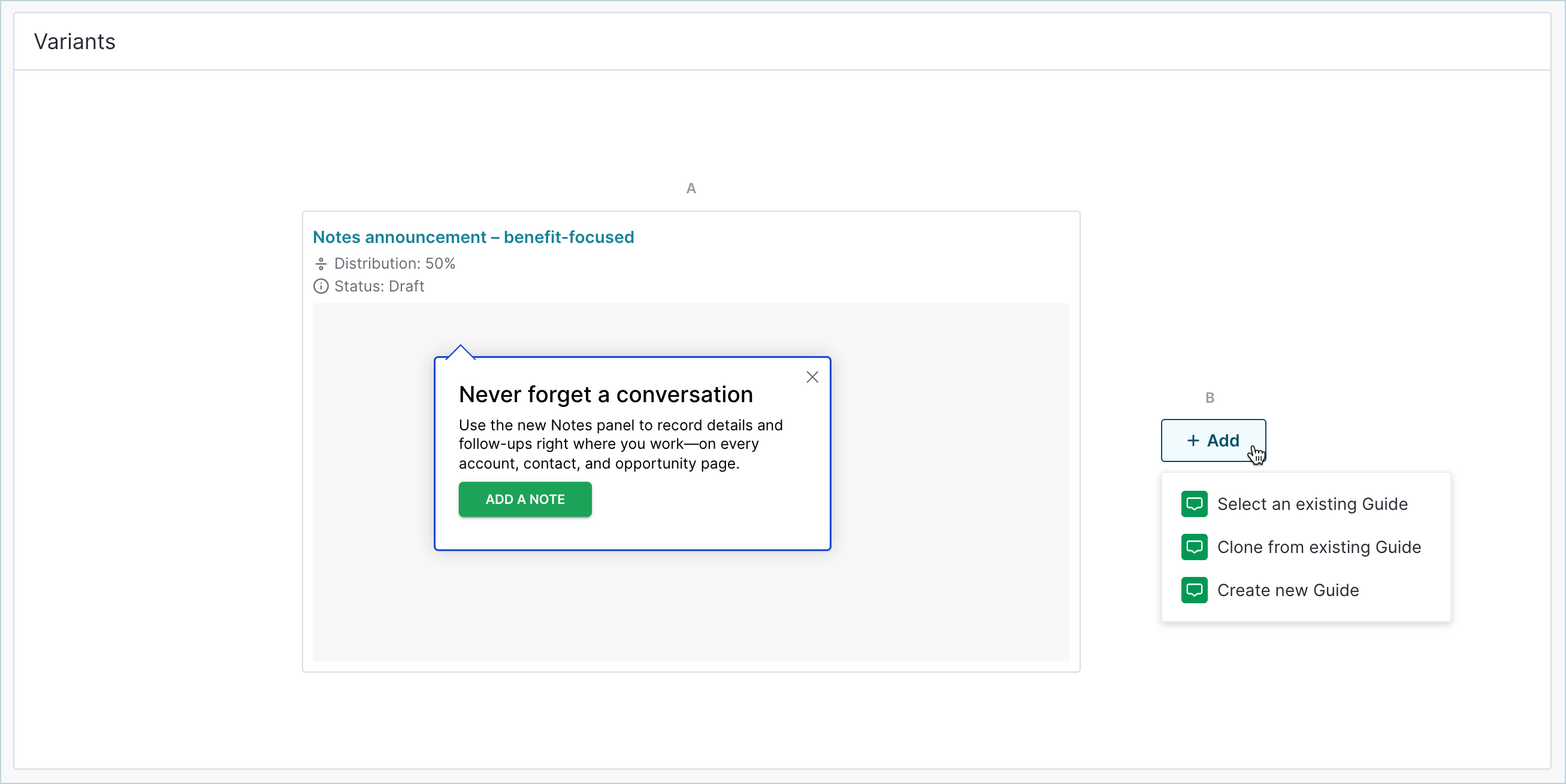 A/B testing with guides – Pendo Help Center