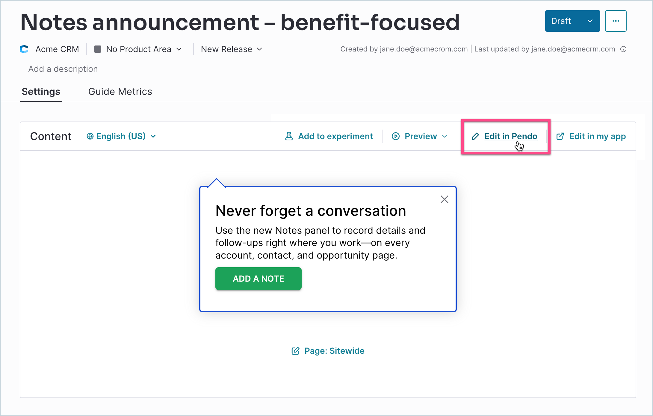 Create a guide using conversational AI (beta) – Pendo Help Center