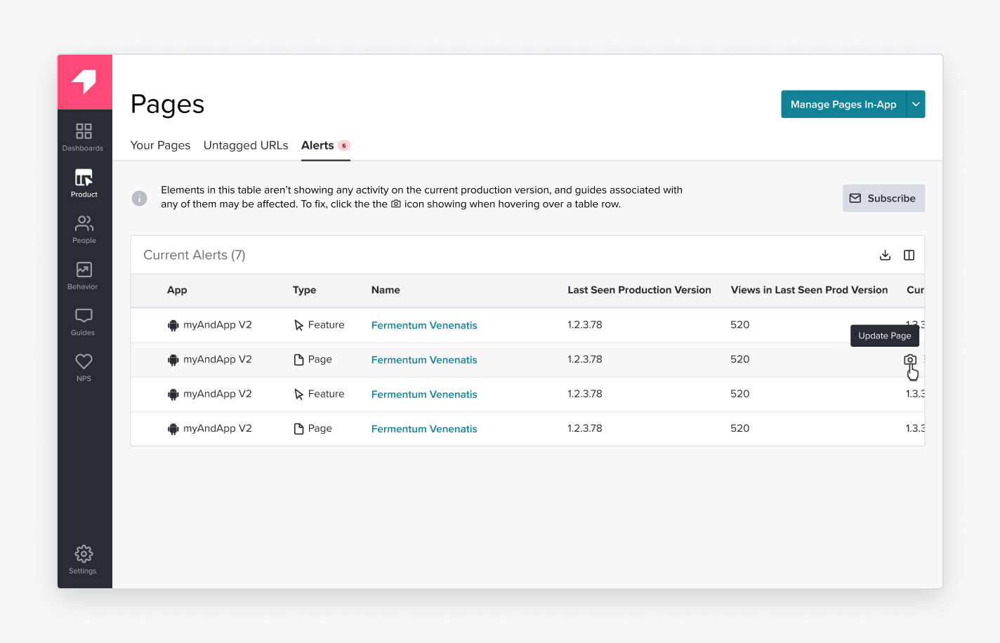 Mobile Page and Feature alerts – Pendo Help Center