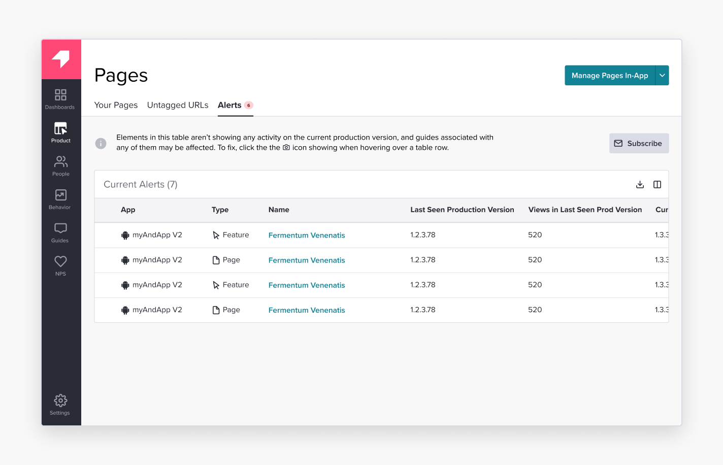 Mobile Page and Feature alerts – Pendo Help Center