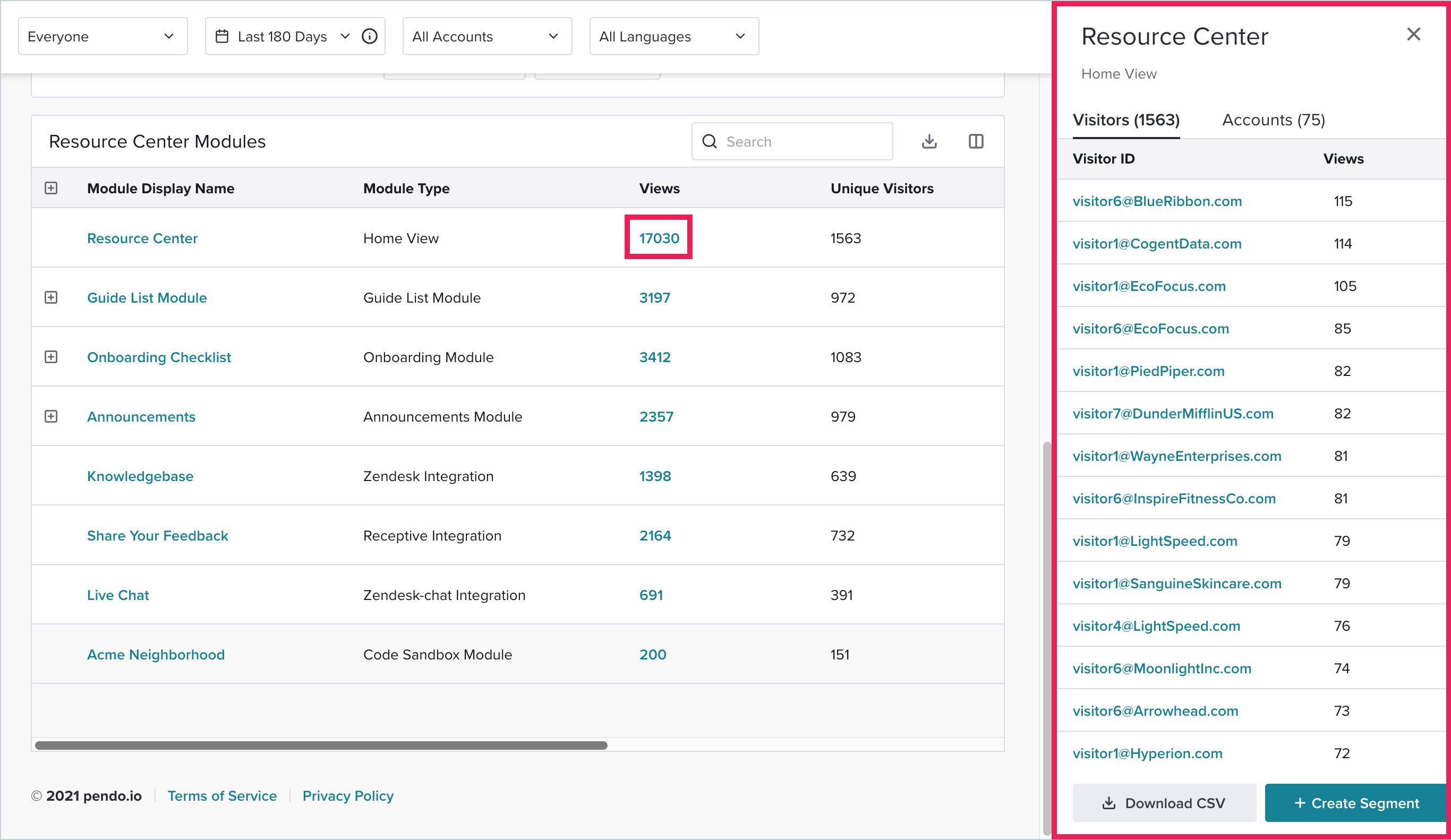 View Resource Center metrics – Pendo Help Center