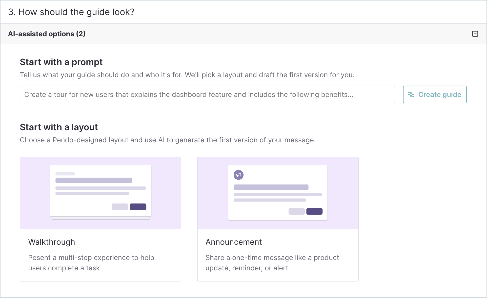 Create a guide using conversational AI (beta) – Pendo Help Center